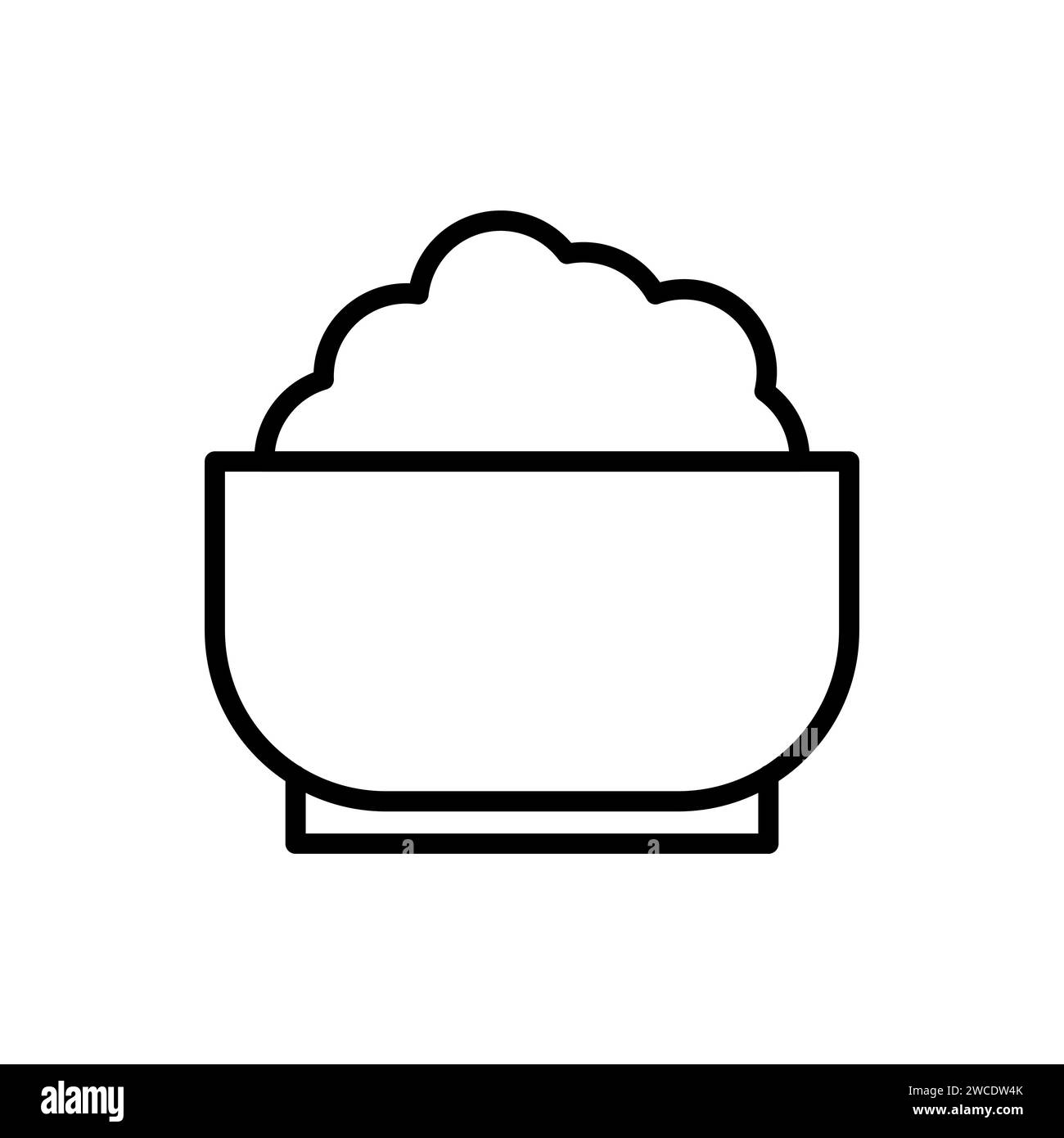 Vector black line icon rice in a bowl isolated on white background ...