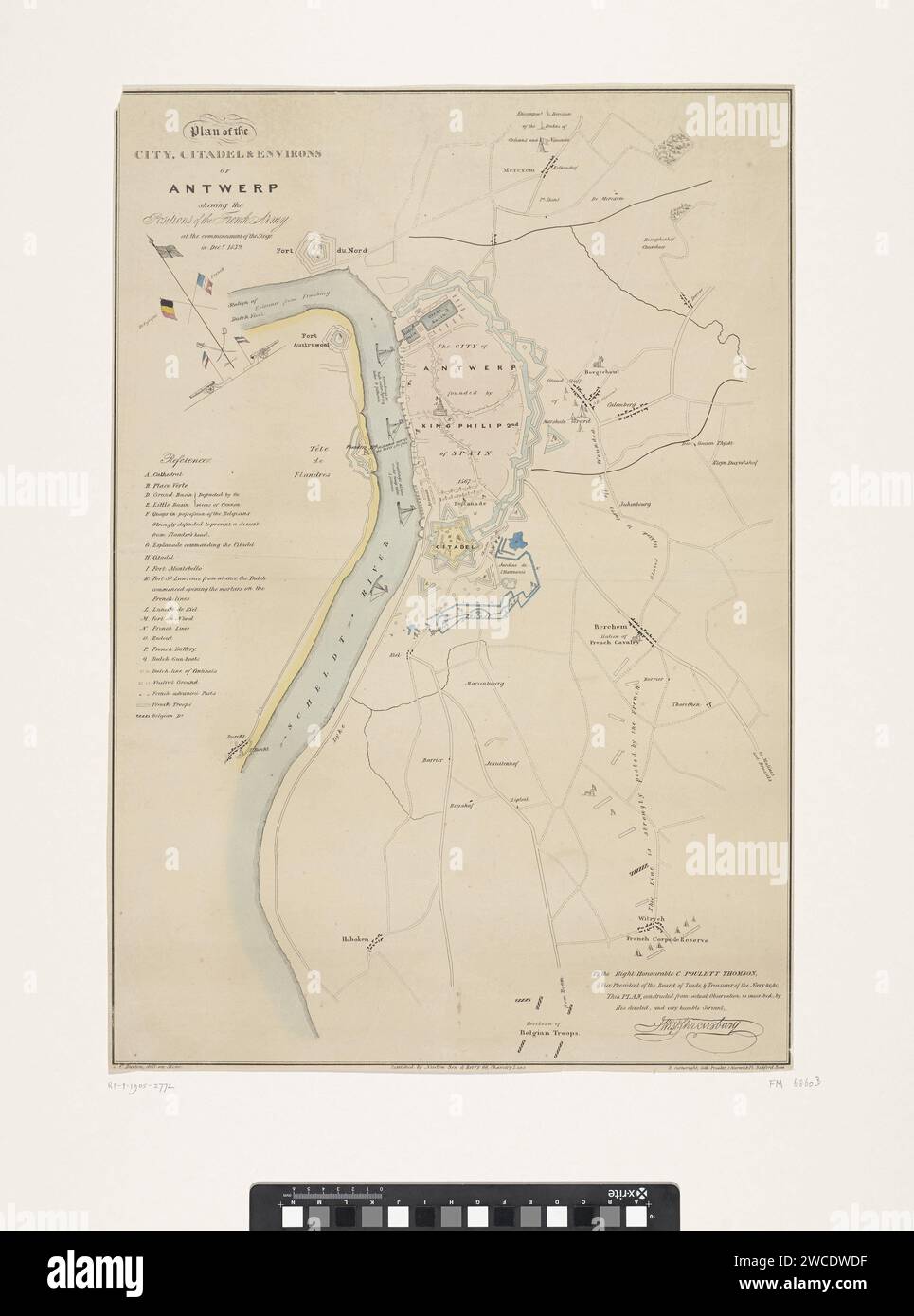Map of Antwerp with the Citadel and the position of the French army ...