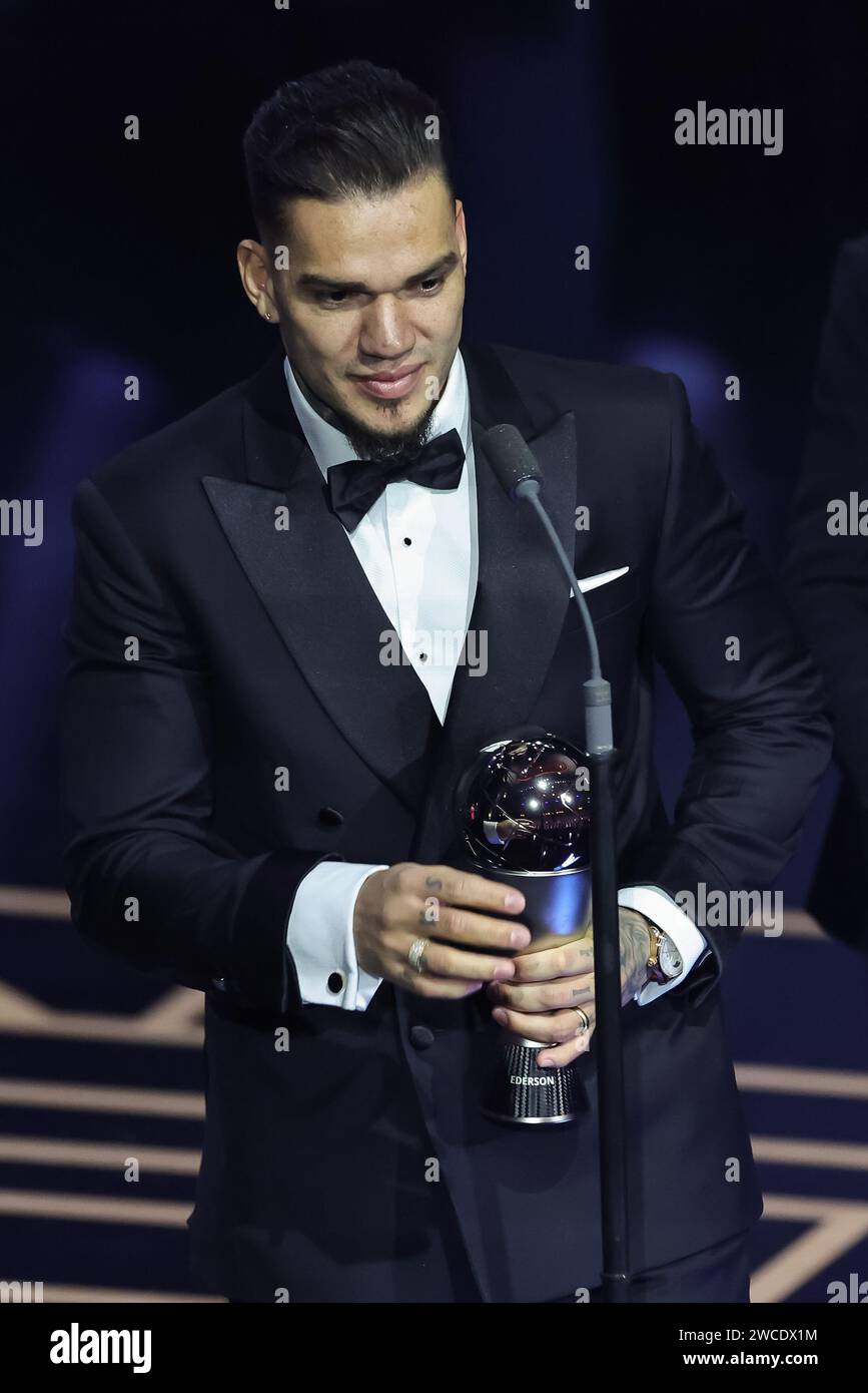 Winner of The Best FIFA Men's Goalkeeper 2023 Ederson receives his trophy during The Best FIFA ...