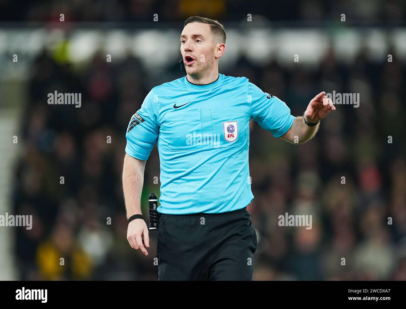 Referee Ben Toner during the Sky Bet League one match at Pride Park ...