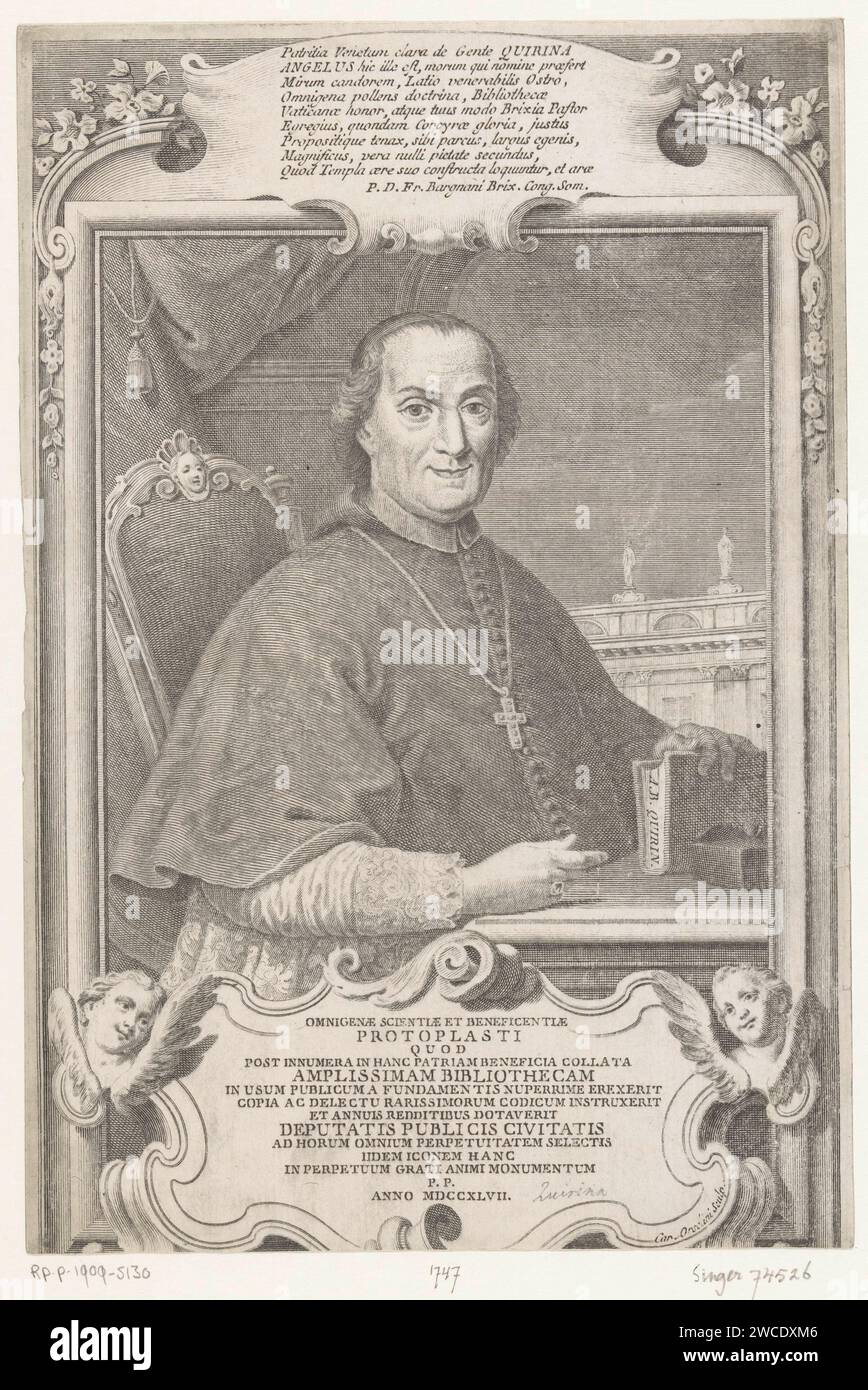 Portret van Cardinal Angelo Maria Quirini, Carlo Orsolini, print Up and ...
