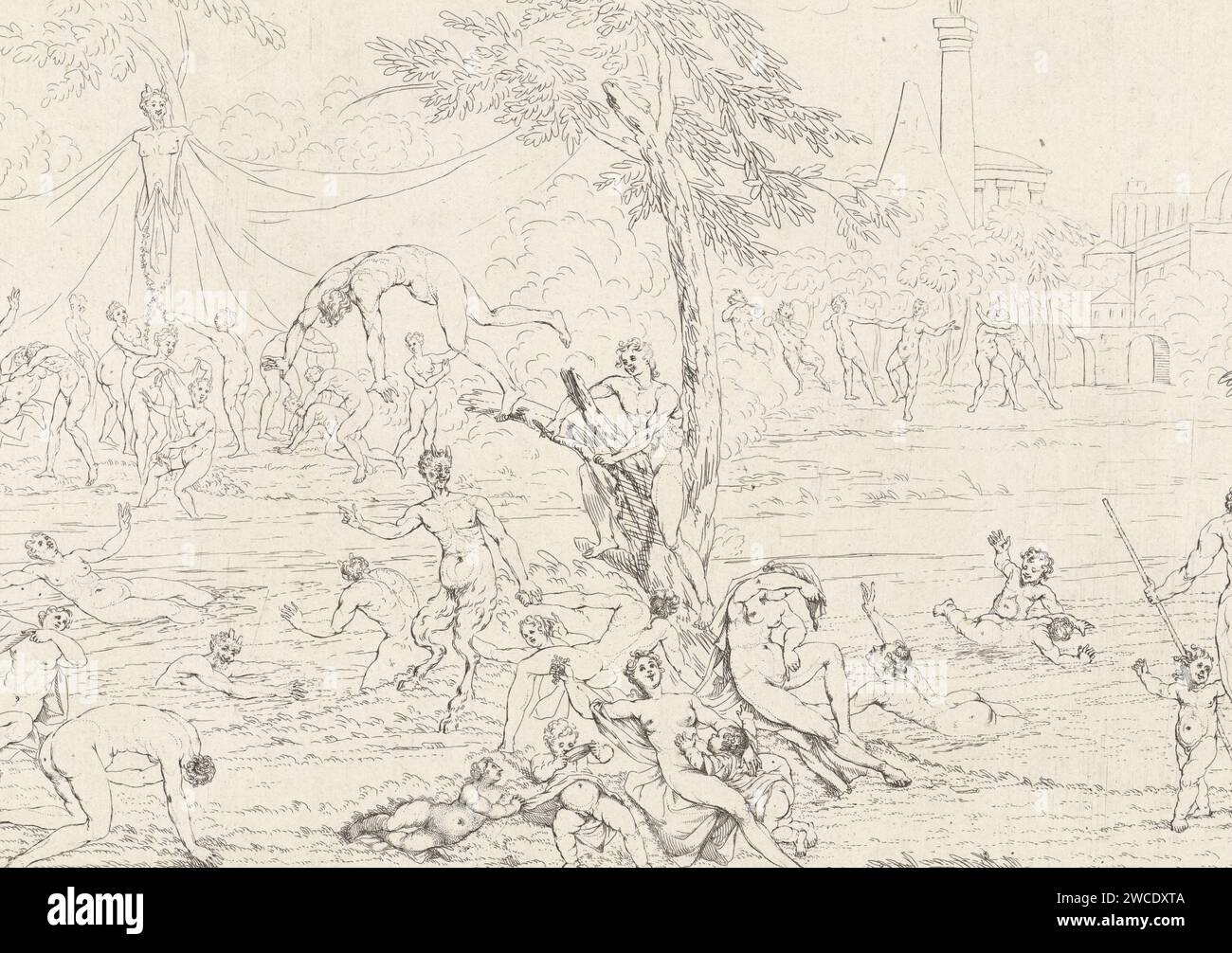 Bading nymphs and Bacchants, Gerard Melder, 1725 print Bathing nymphs ...