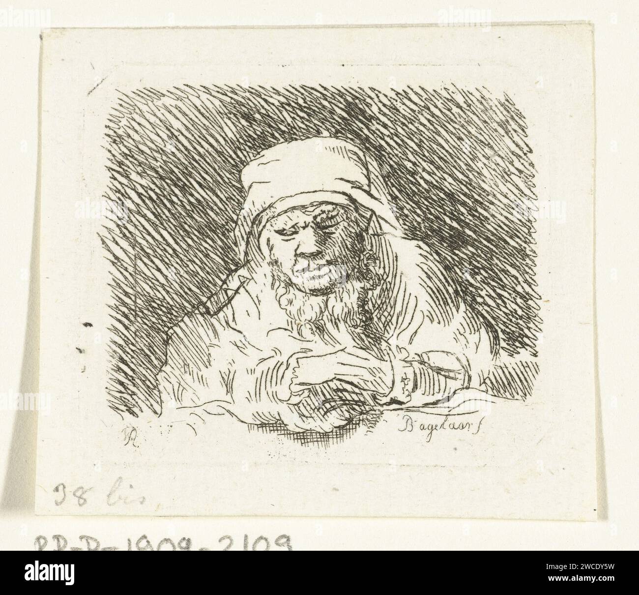 Sleeping old man, Ernst Willem Jan Bagelaar, after Rembrandt van Rijn ...