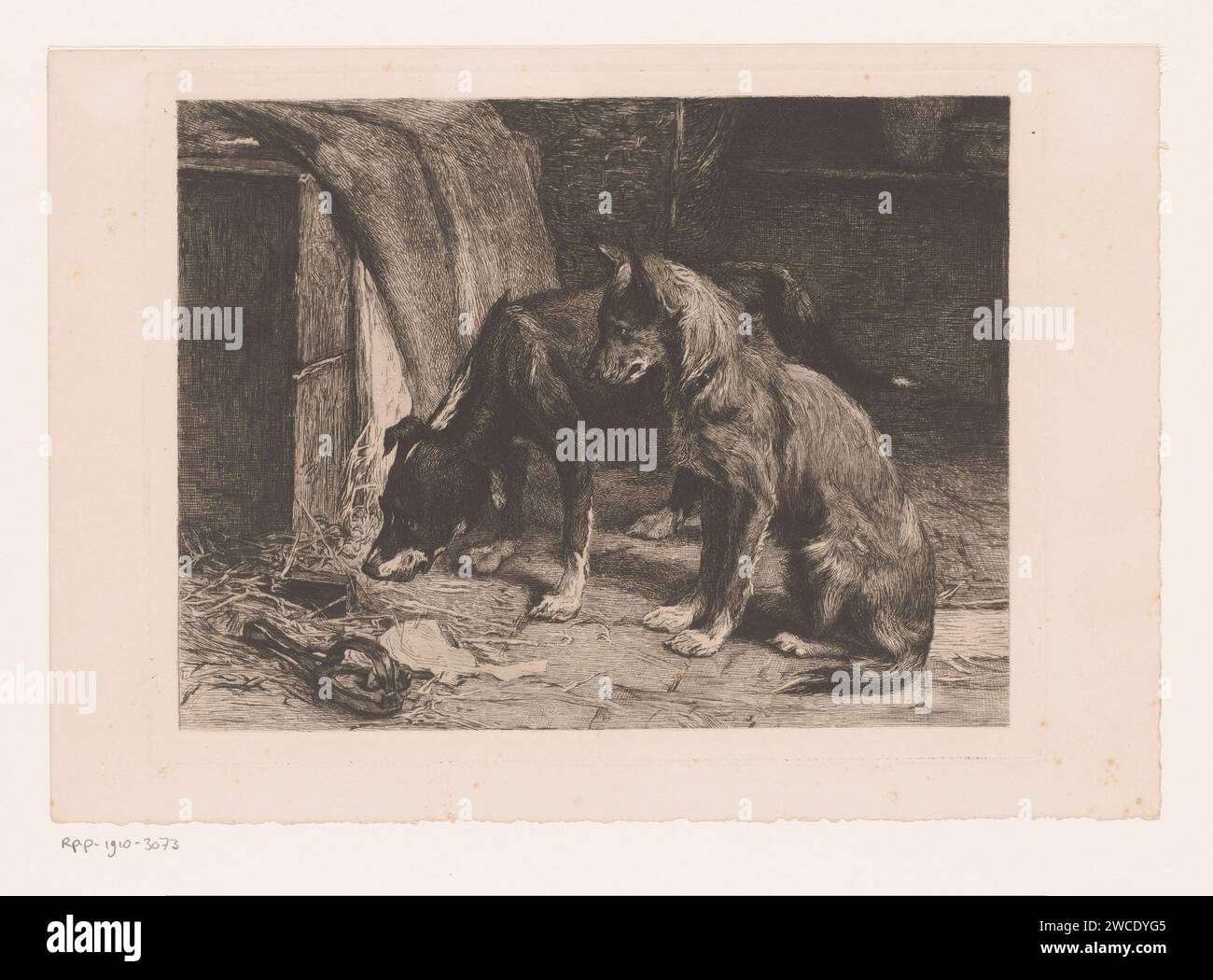 Two dogs at a rat trap, Van den Eyken (attributed to), 1875 - 1899 ...