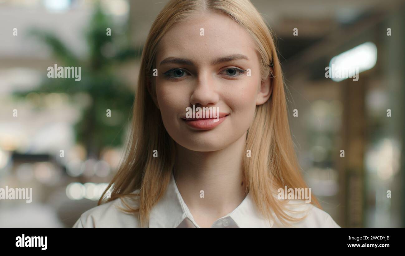 Close up portrait smiling woman business woman saleswoman employee ...