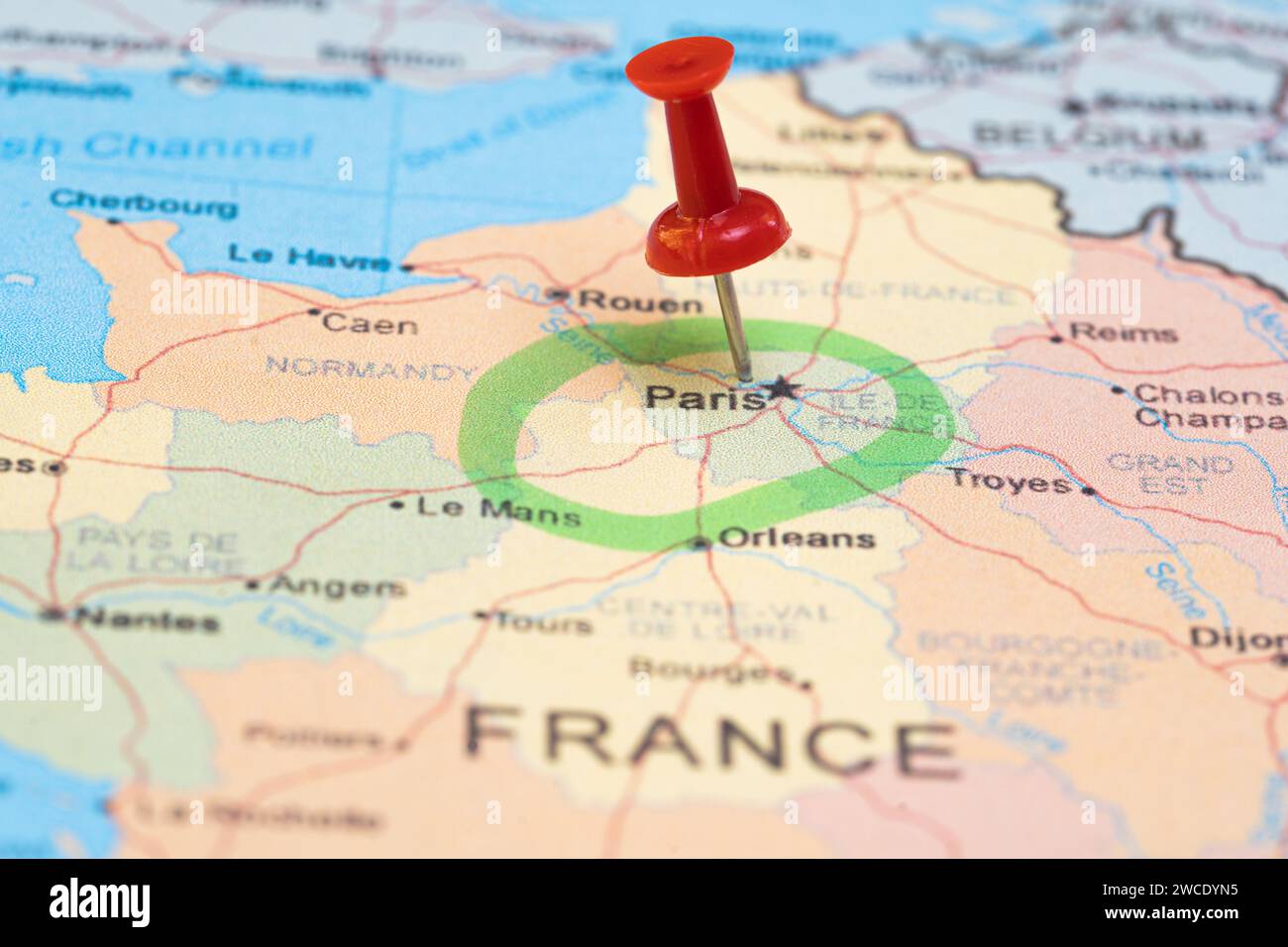 map with a pin in Paris, destination map Stock Photo - Alamy