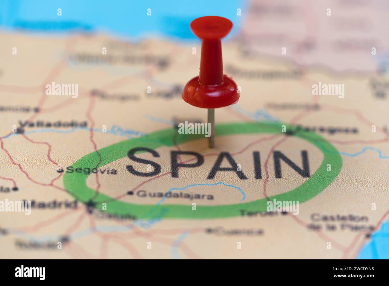 map with a pin in Spain, destination map Stock Photo - Alamy