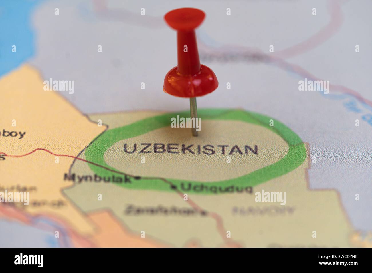 map with a pin in Uzbekistan, destination map Stock Photo - Alamy
