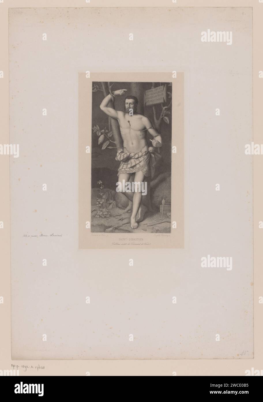 Saint Sebastiaan, Léopold Flameng, After Leonardo da Vinci, 1861 print ...