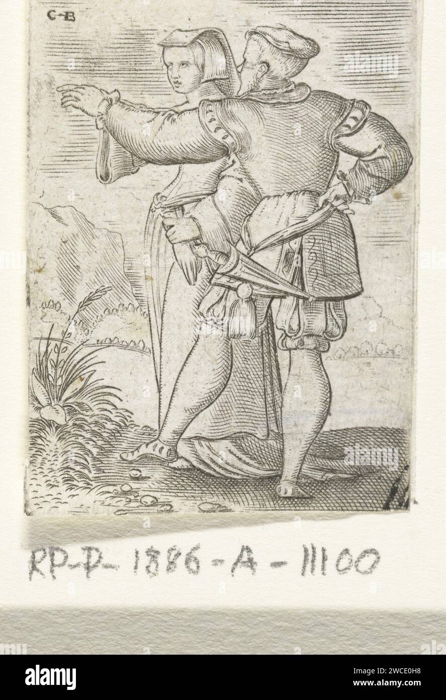 Dancing couple, the man stands on his right leg and extends his left ...