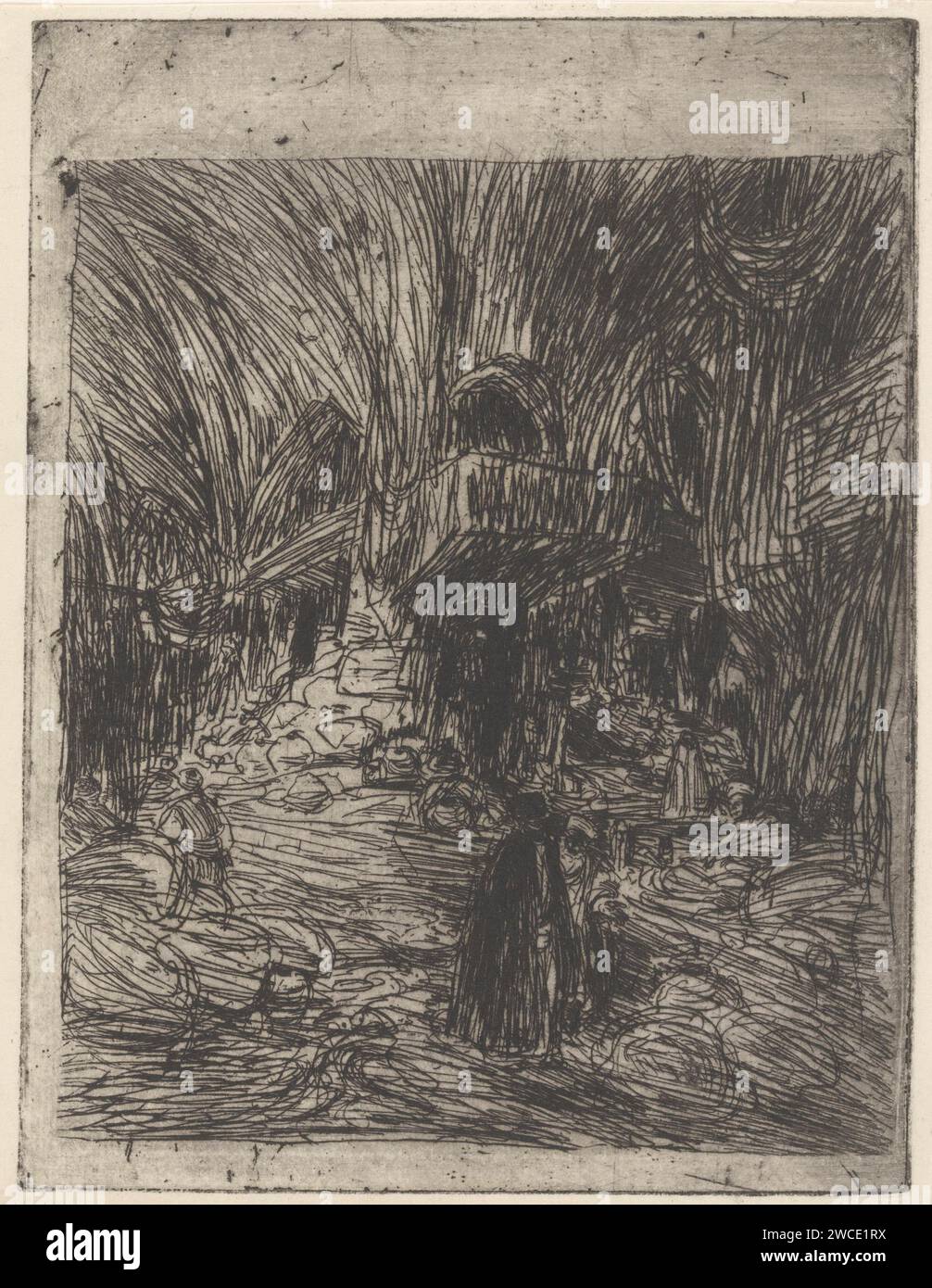 Ottoman Bazaar, Marius Bauer, 1889 print Several men in the midst of ...