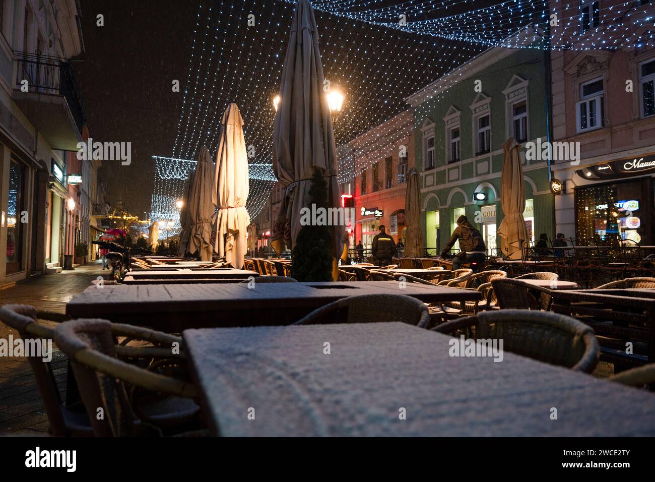 Novi Sad, Serbia. January - 15. 2024. Night view of city life on the ...