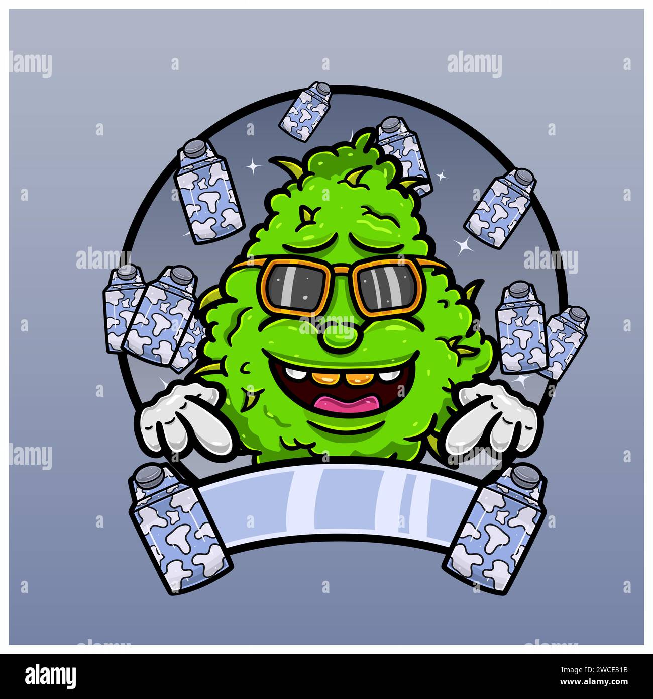 Milk Flavor with Weed Mascot Cartoon. Weed Design For Logo, Label and ...