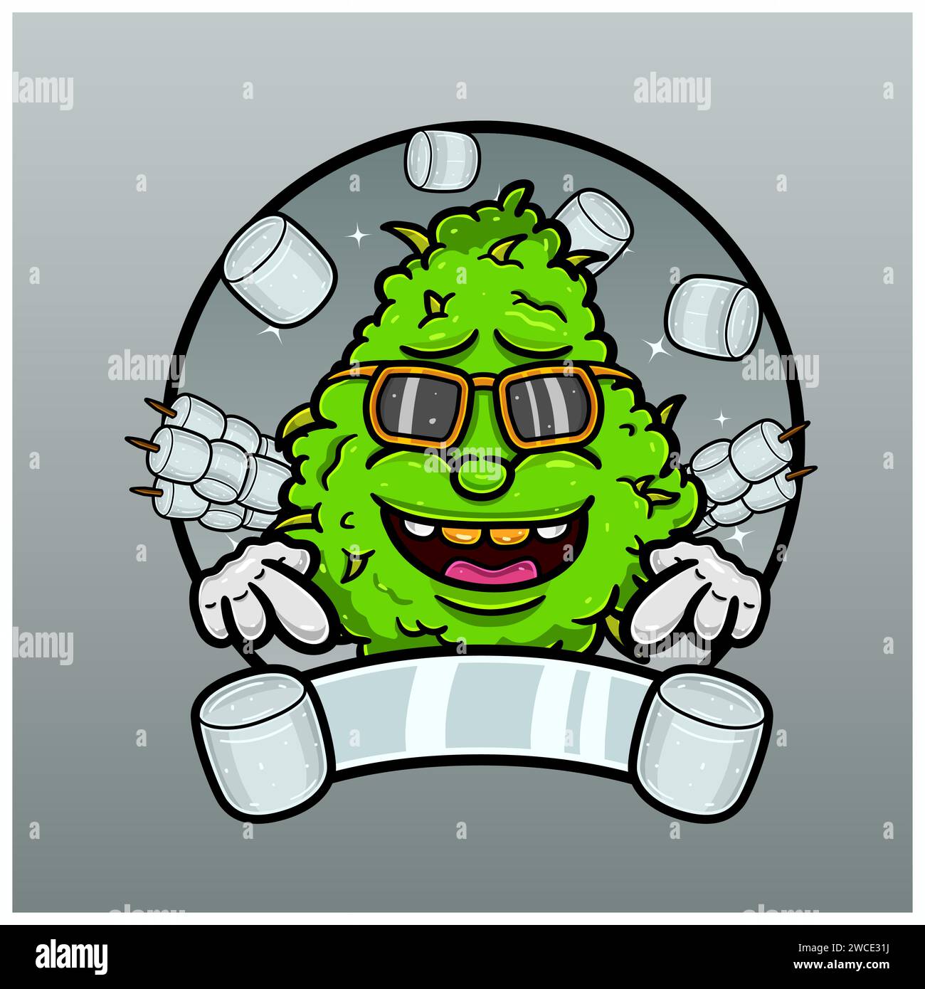 Marshmallow Flavor with Weed Mascot Cartoon. Weed Design For Logo ...