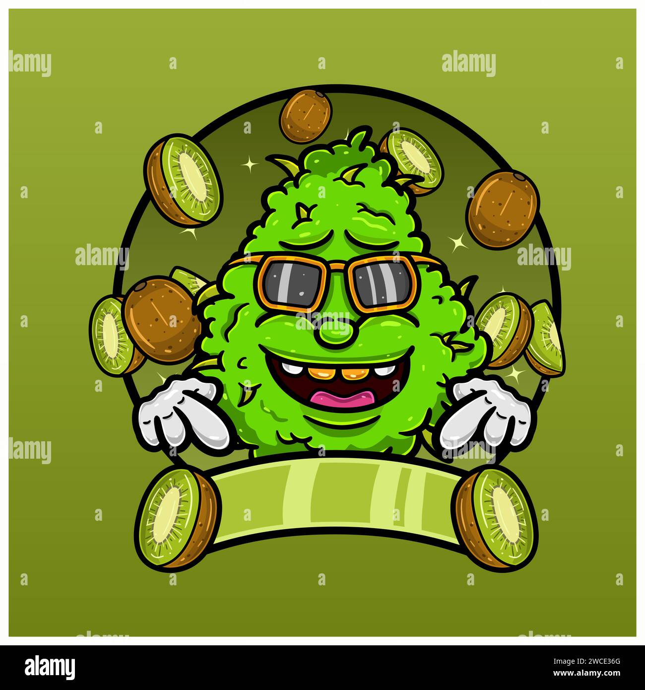 Kiwi Flavor with Weed Mascot Cartoon. Weed Design For Logo, Label and ...