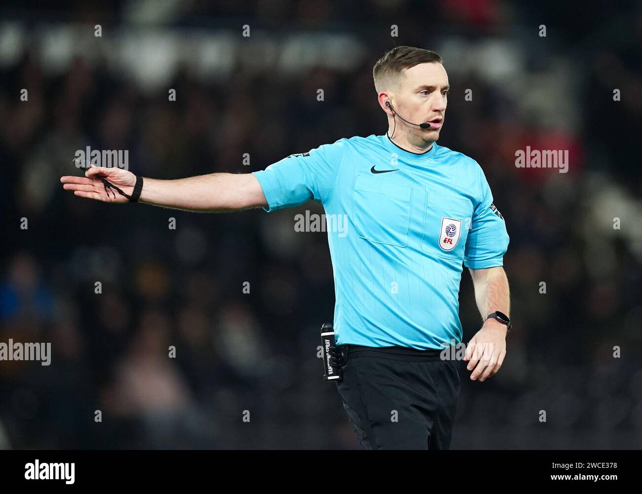 Referee Ben Toner during the Sky Bet League one match at Pride Park ...