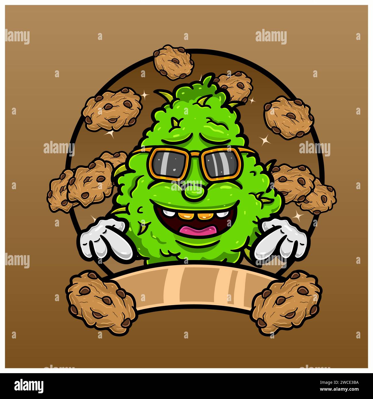 Cookies Flavor with Weed Mascot Cartoon. Weed Design For Logo, Label ...