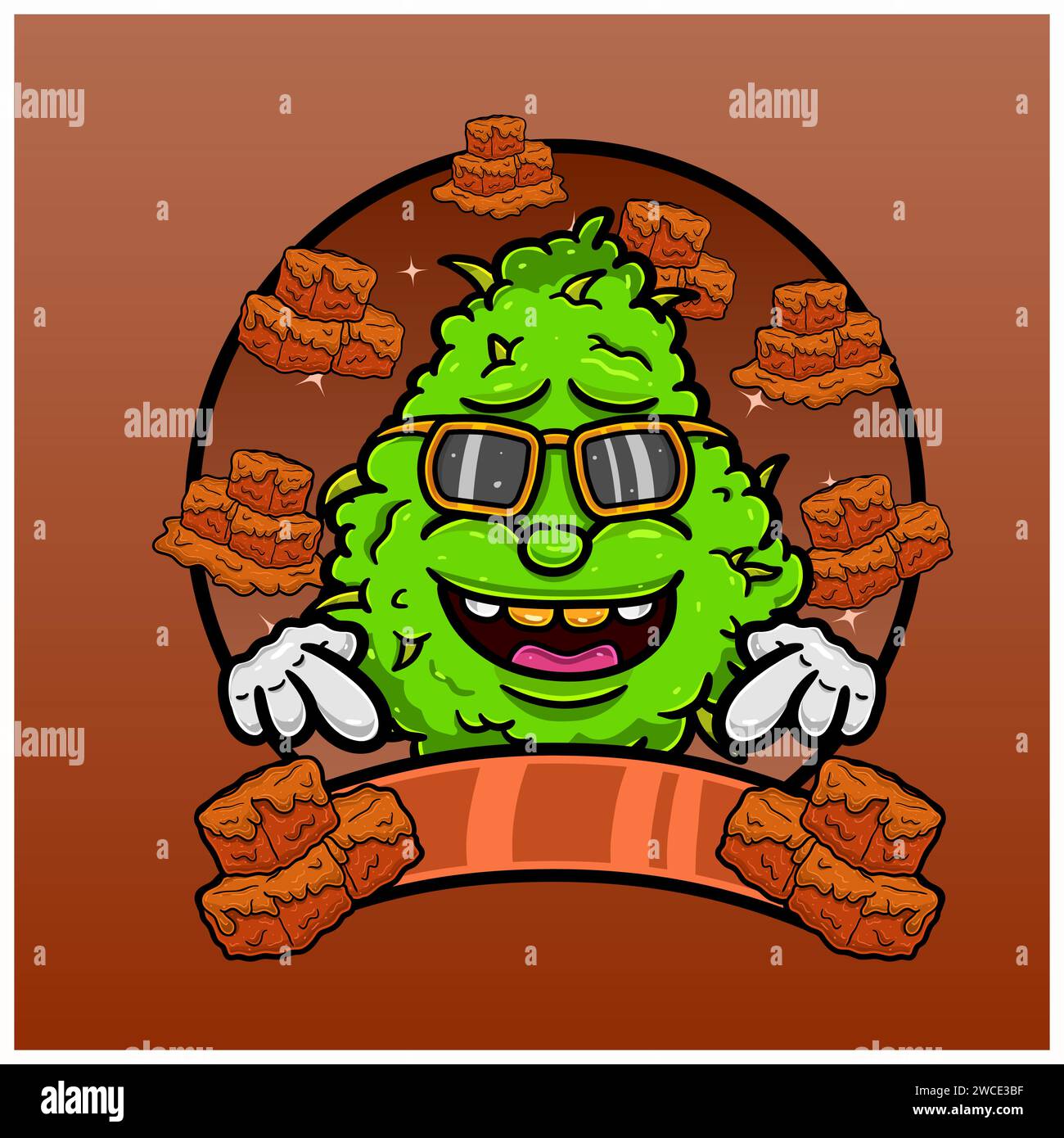 Caramel Flavor with Weed Mascot Cartoon. Weed Design For Logo, Label ...