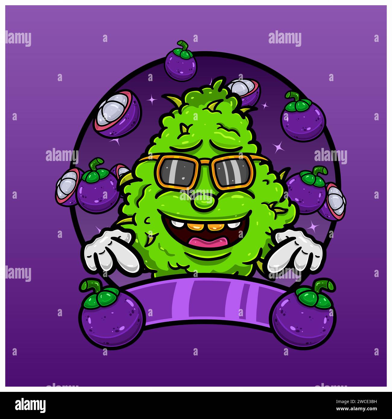 Mangosteen Flavor with Weed Mascot Cartoon. Weed Design For Logo, Label ...