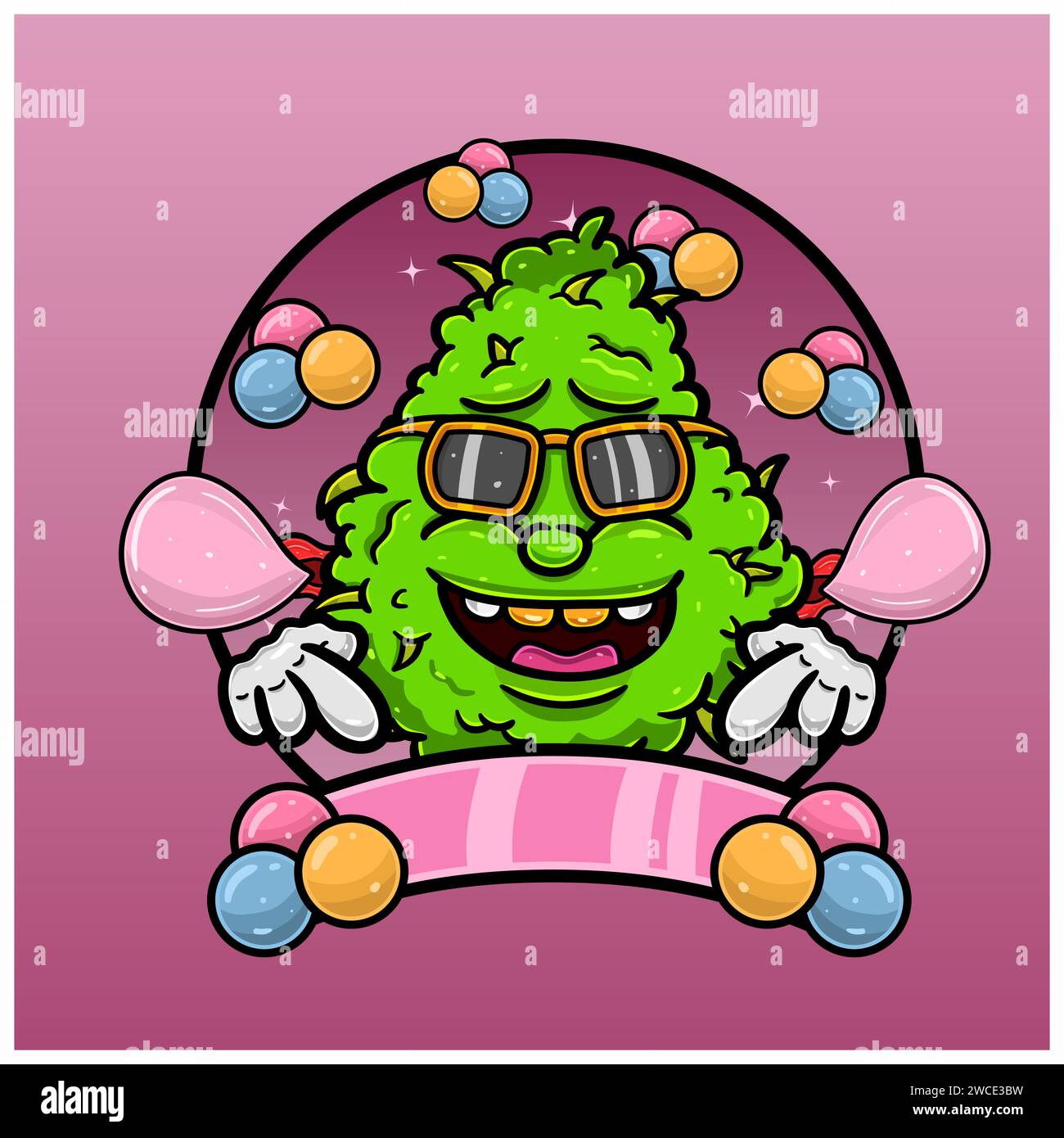 Bubble Gum Flavor with Weed Mascot Cartoon. Weed Design For Logo, Label ...