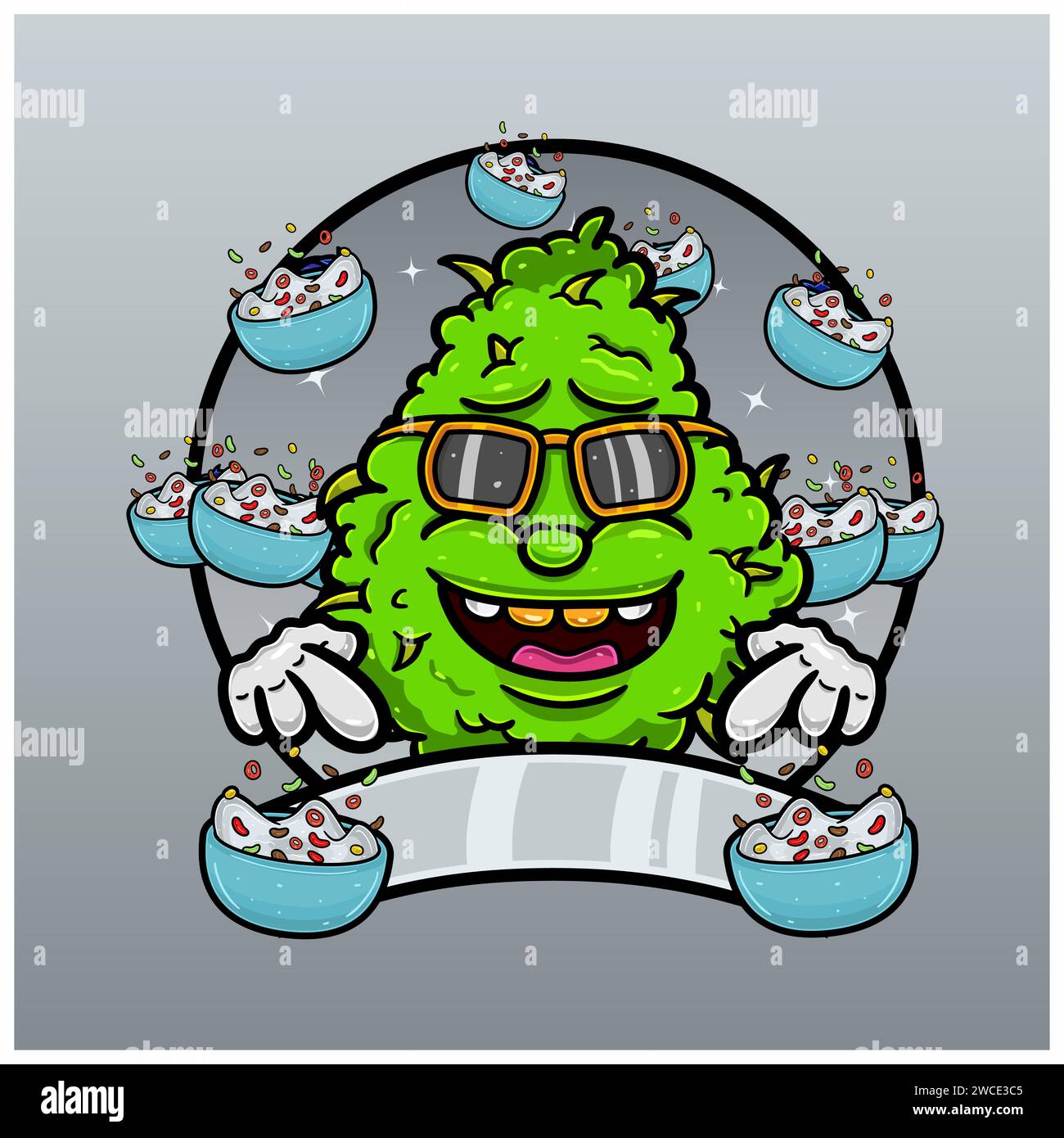 Cereals Flavor with Weed Mascot Cartoon. Weed Design For Logo, Label ...