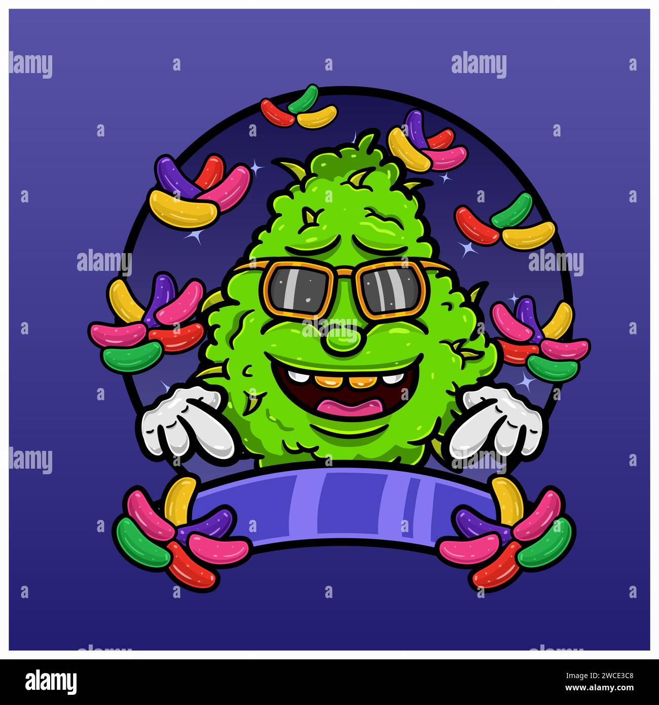 Jelly Bean Flavor with Weed Mascot Cartoon. Weed Design For Logo, Label ...