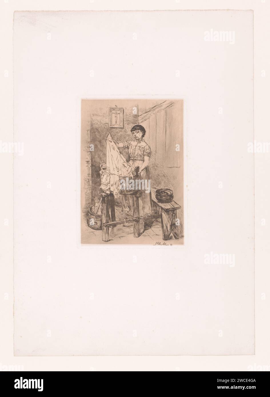 Washing young woman, Leo van Aken, 1889 print paper. etching adolescent ...