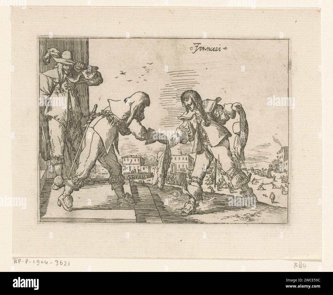 Three French, a square in the background, Johann Wilhelm Baur, 1636 ...