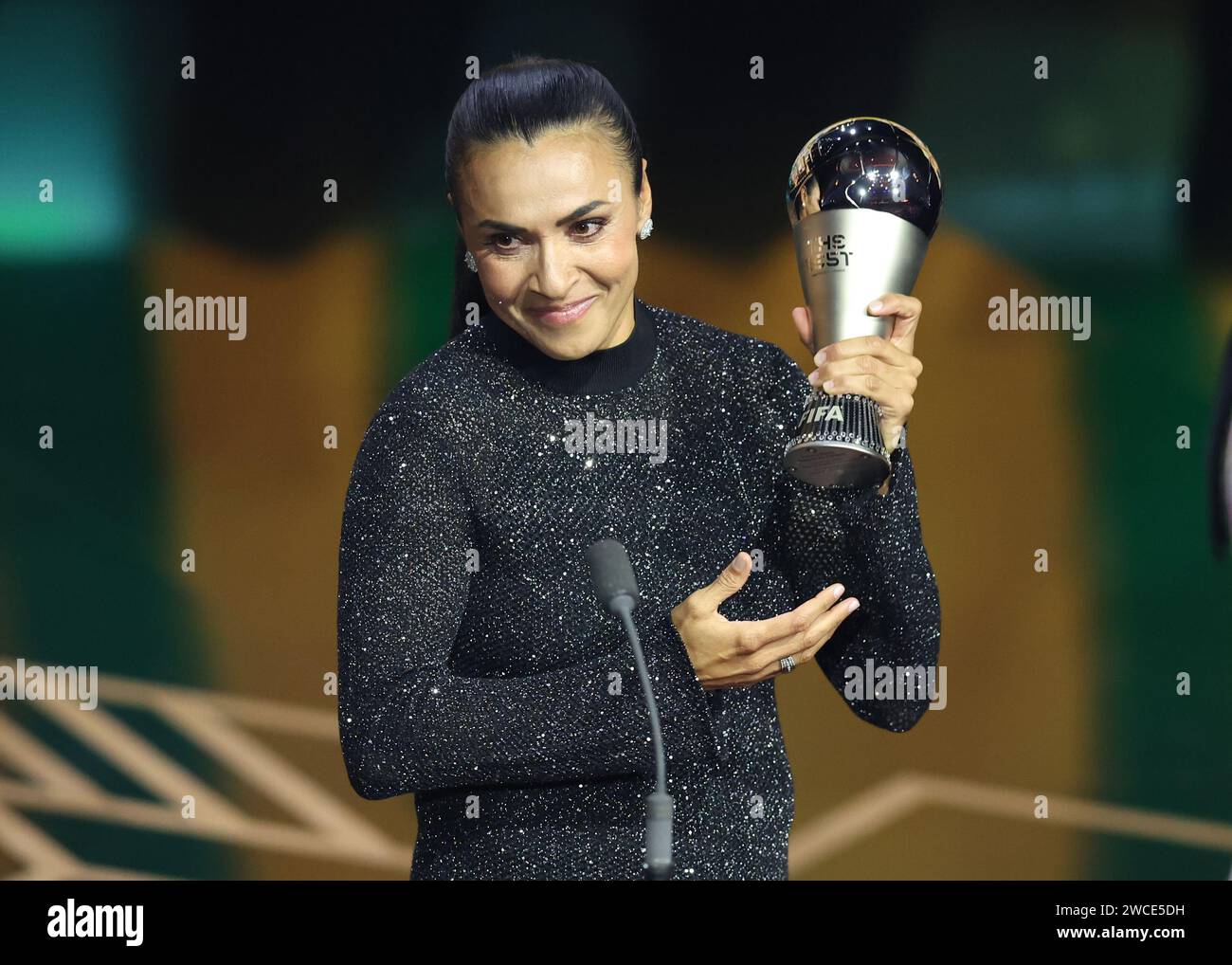 London, UK. 15th Jan, 2024. Brazilian player Marta is awarded a FIFA Special award at The Best ...