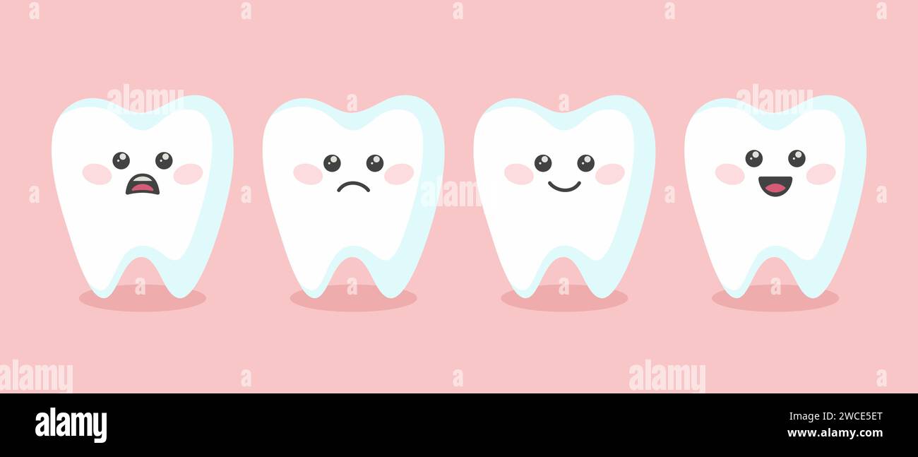Flat Vector Tooth Set, Different Emotions, Face Expressions. Happy, Sad ...