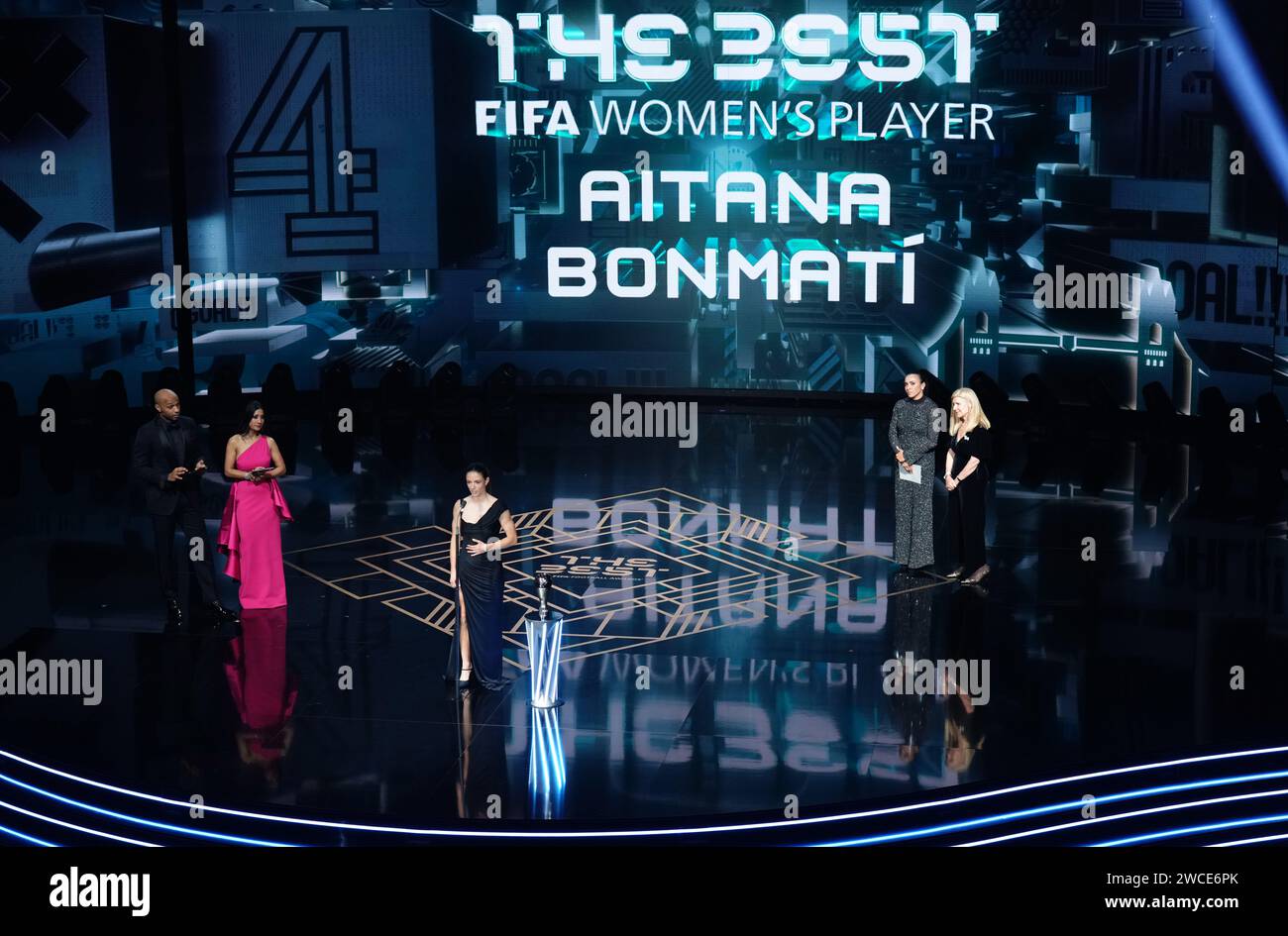Aitana Bonmati speaks on stage after receiving The Best FIFA Women's ...