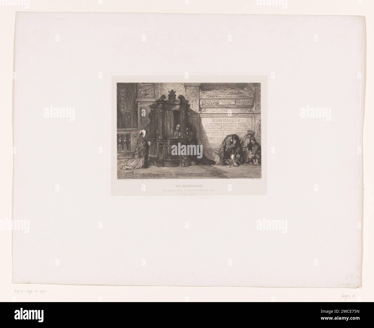 Figures in a church around a confessional, William Unger, After Passini ...