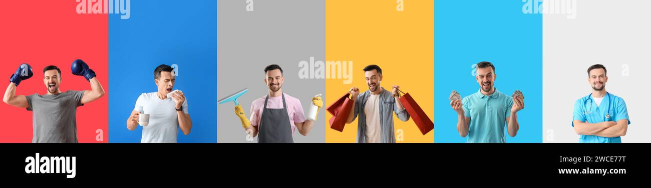 Collection of handsome young man on color background Stock Photo - Alamy
