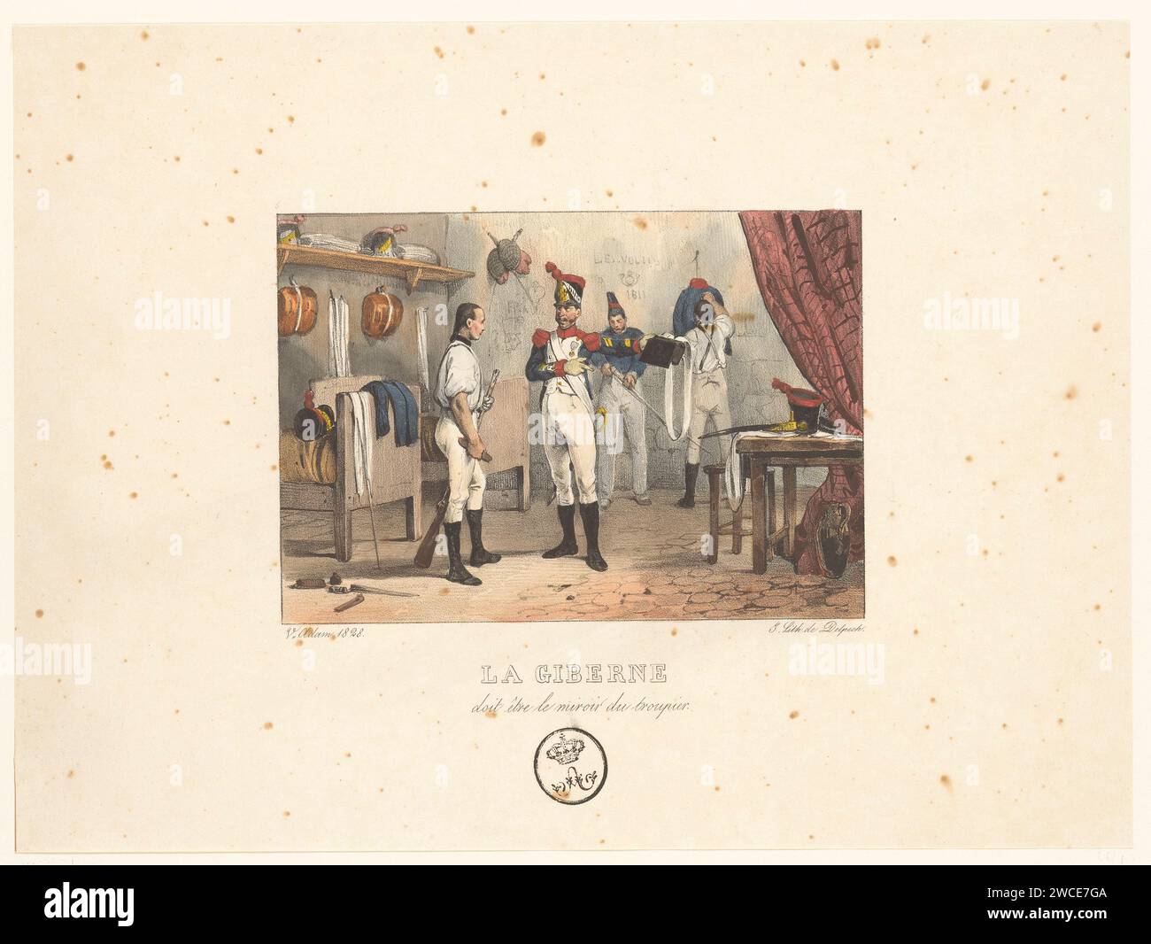 Patrontas officer, Victor Adam, 1828 print An officer shows a soldier's ...