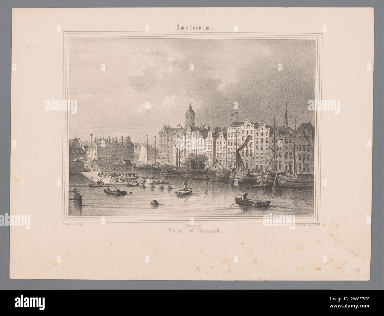 View of the Damrak, Paulus Lauters, 1827 - 1875 print paper city-view ...