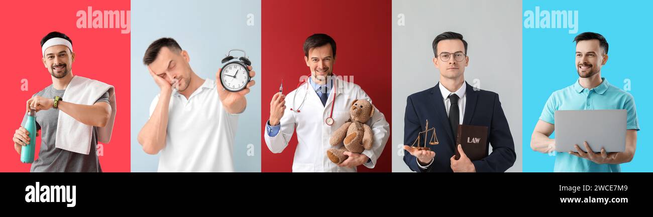 Set of handsome young man on color background Stock Photo - Alamy