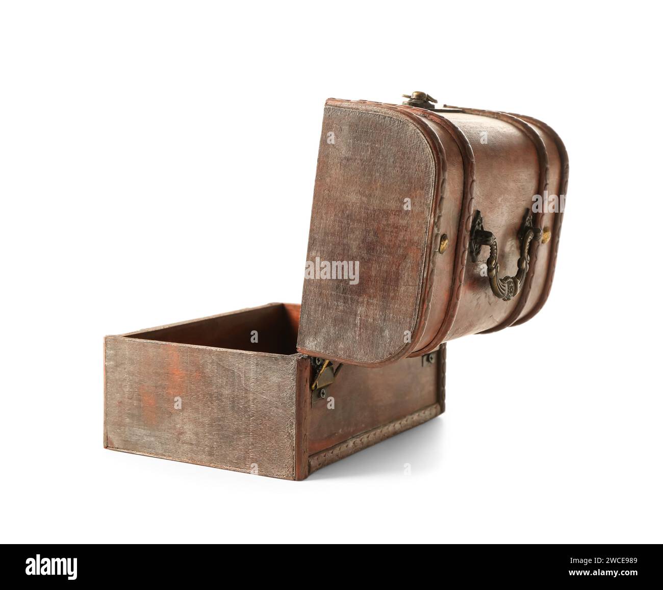 Empty old wooden chest isolated on white background Stock Photo - Alamy