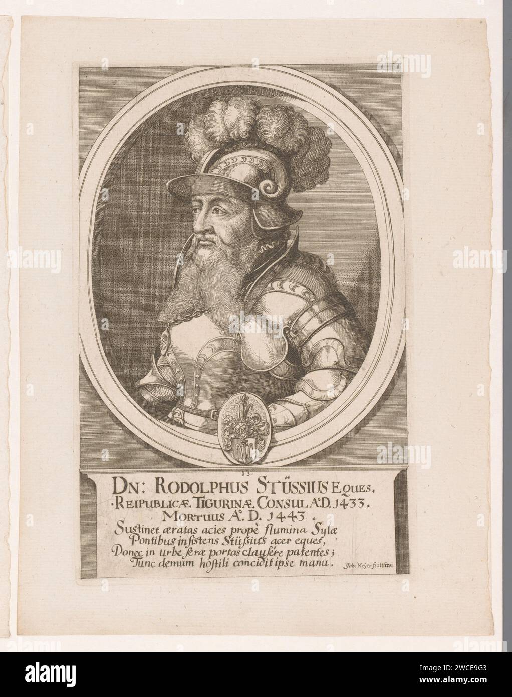 Portret van rudolph stüssi, Johannes Meyer (I), print Numbered at the ...