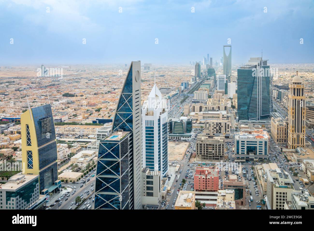Aerial panorama of downtown of Riyadh city with skyscrapers of Al Olaya ...
