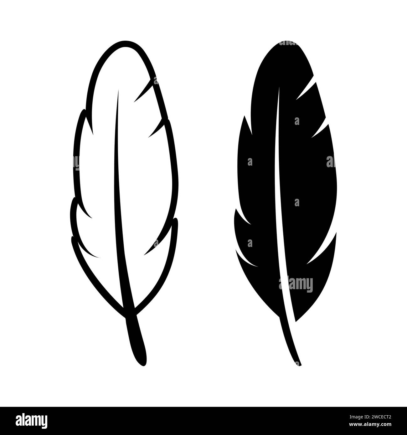 Vector Black and White Fluffy Feather Logo Icon, Silhouette Feather Set ...