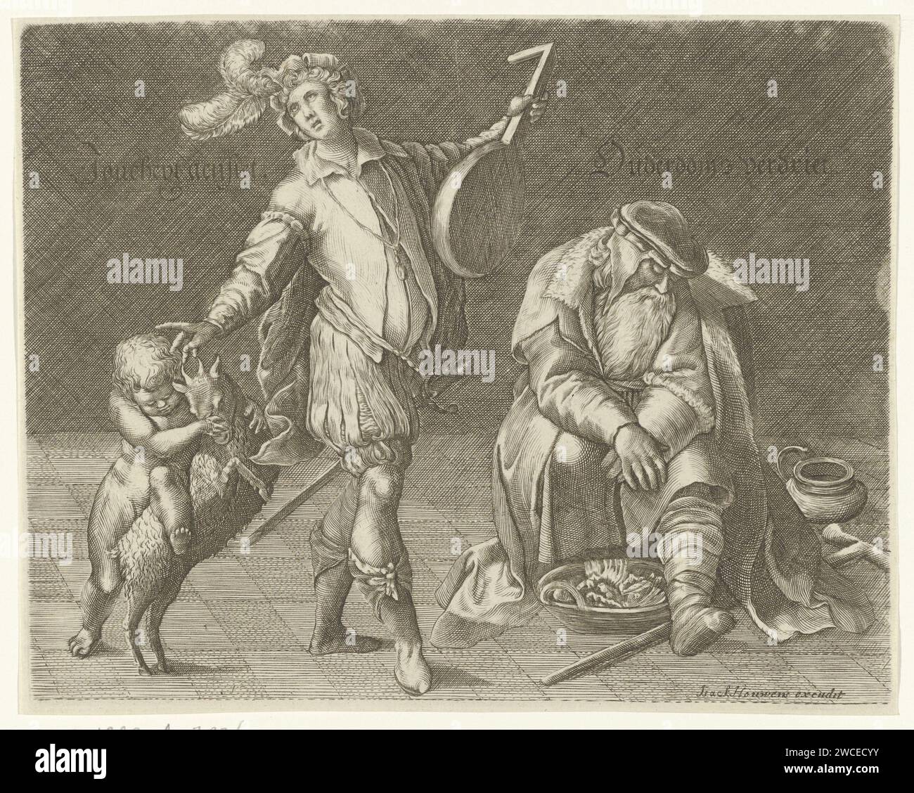 Youth and old age, Anonymous, 1650 - 1700 print In the middle a young ...