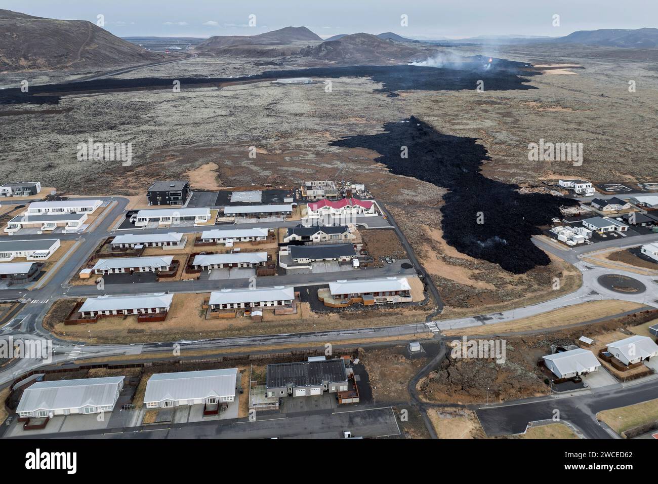 An areal view of the lava field with inactive southern fissure next to ...