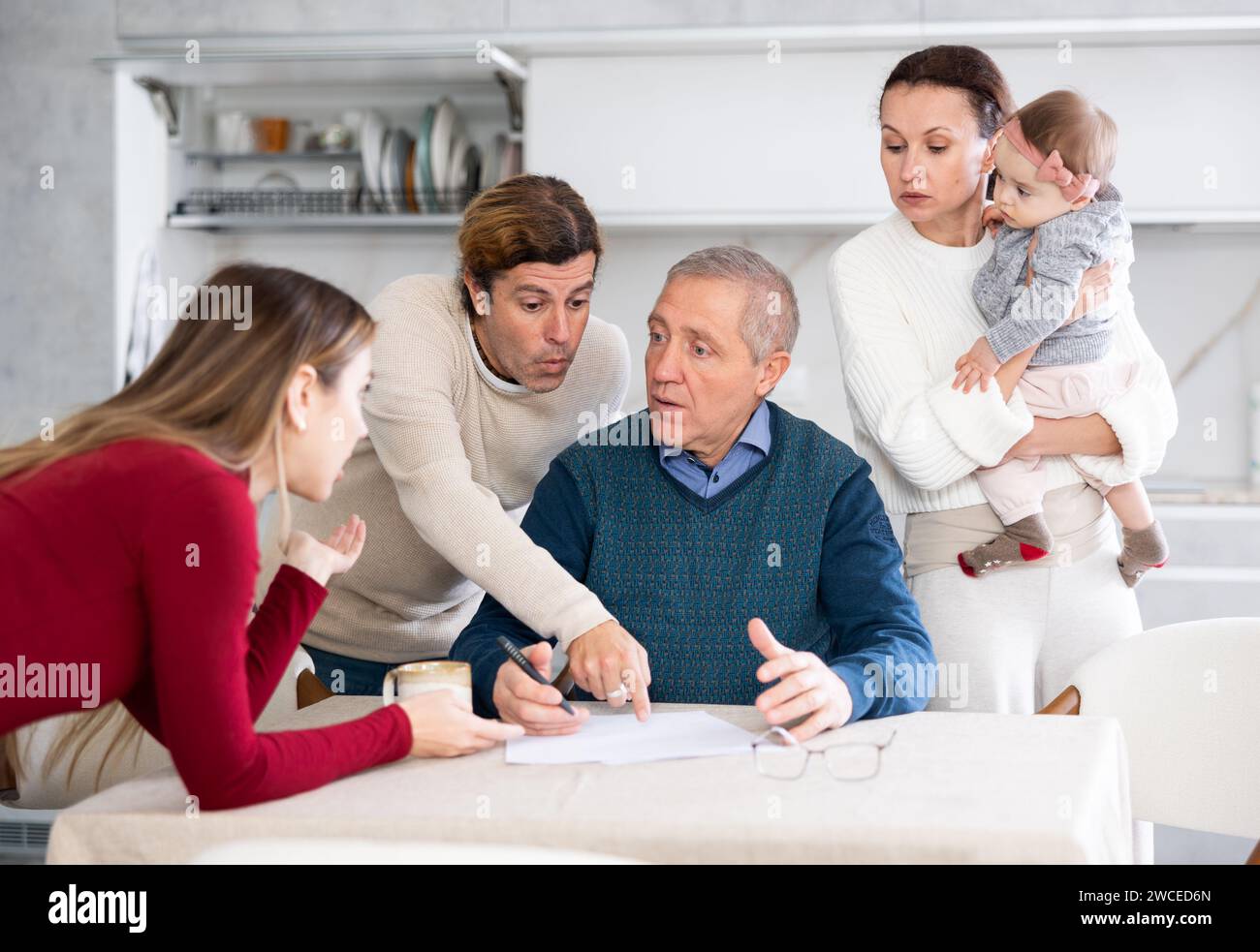 People of different generations argue with each other and show an ...