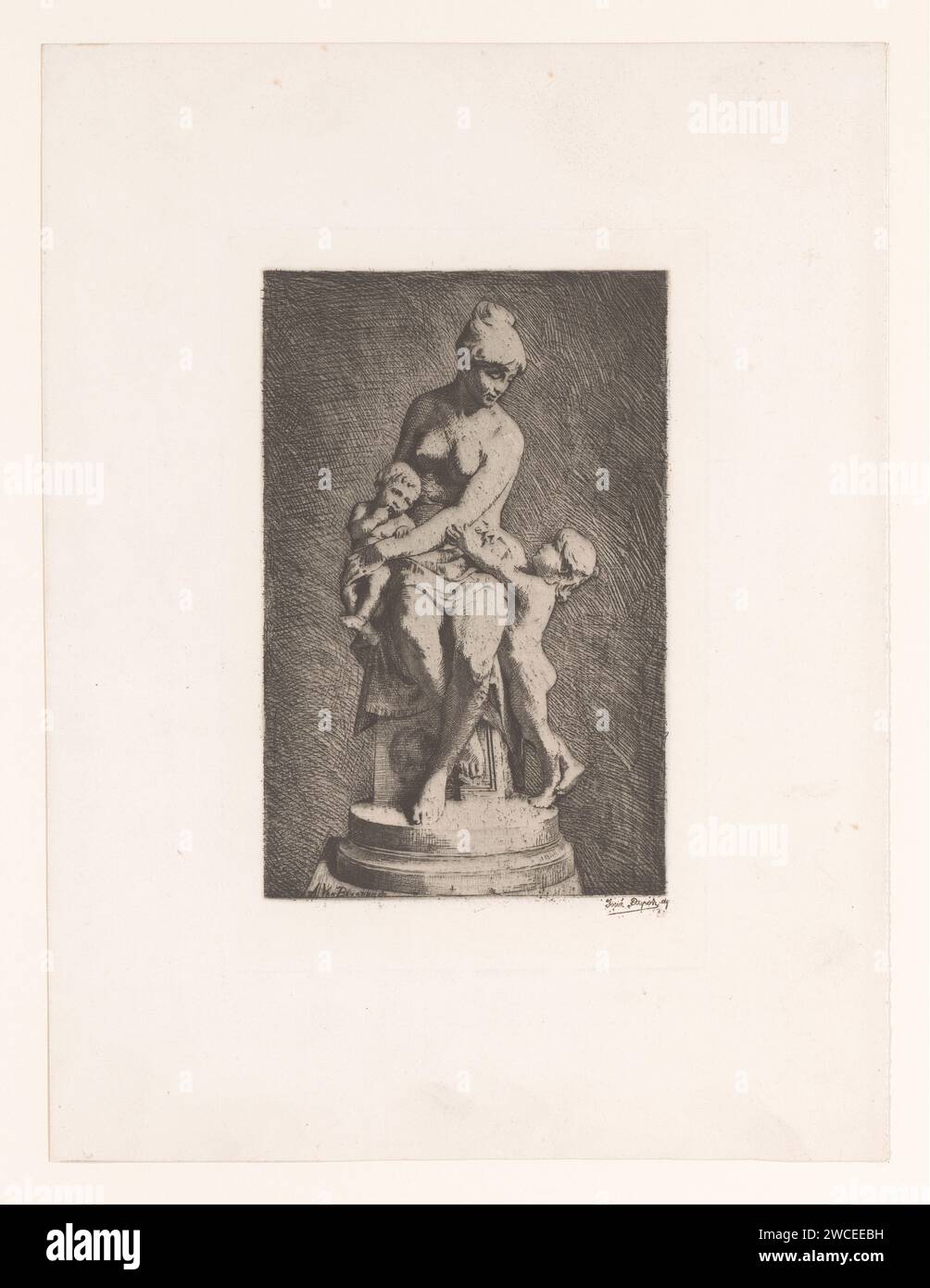 Image of Caritas with two children, Josué Dupon, 1888 print paper ...