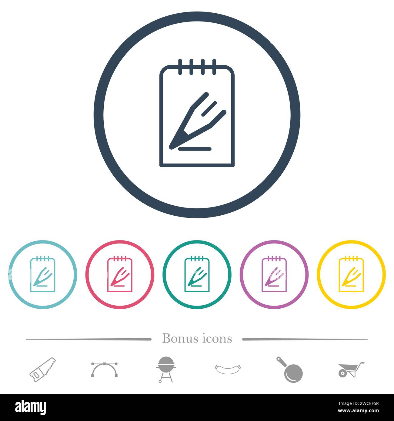 Edit Note Outline Flat Color Icons In Round Outlines 6 Bonus Icons Included Stock Vector Image