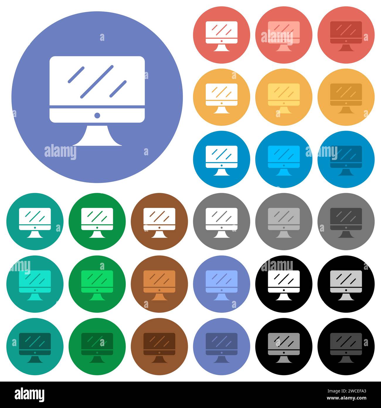 Computer monitor multi colored flat icons on round backgrounds ...