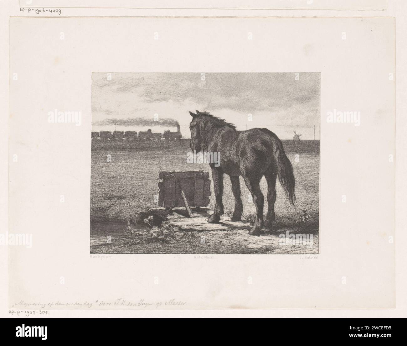 Horse in Weiland with steam train on the Horizon, Jan Mesker, After ...