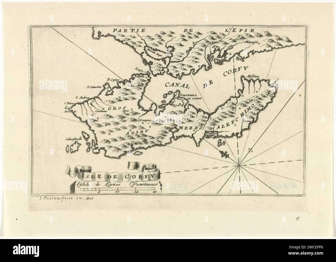 Map of the island of Corfu, Jacob Peeters, 1690 print Antwerp paper ...