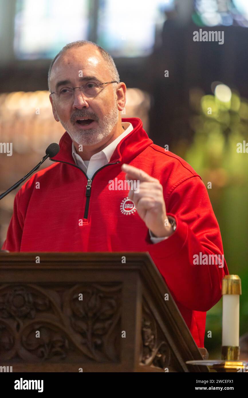 Detroit, Michigan, USA. 15th Jan, 2024. Shawn Fain, president of the ...