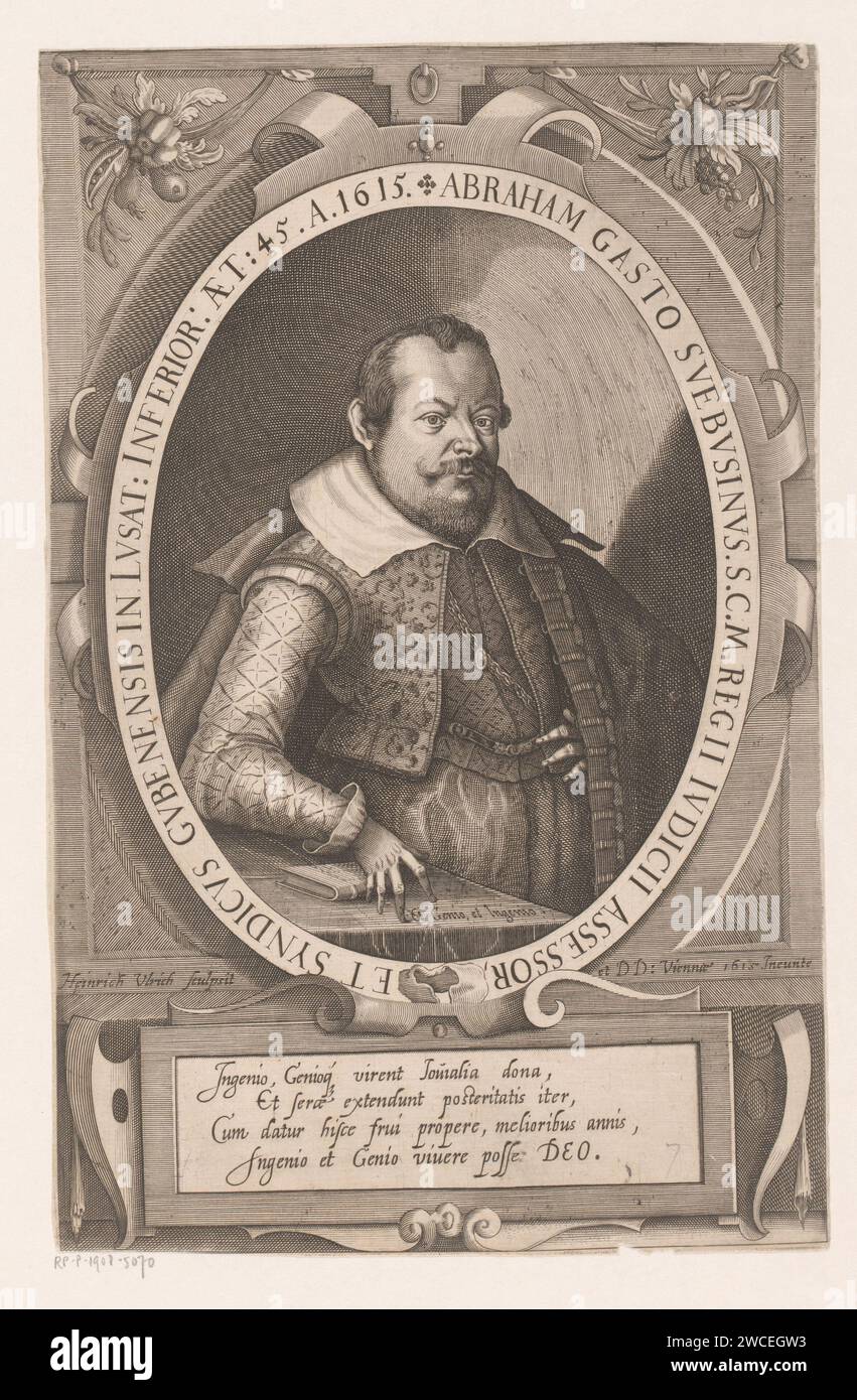 PortraT van Abraham Gast, Heinrich Ulrich, 1615 print Vienna paper ...